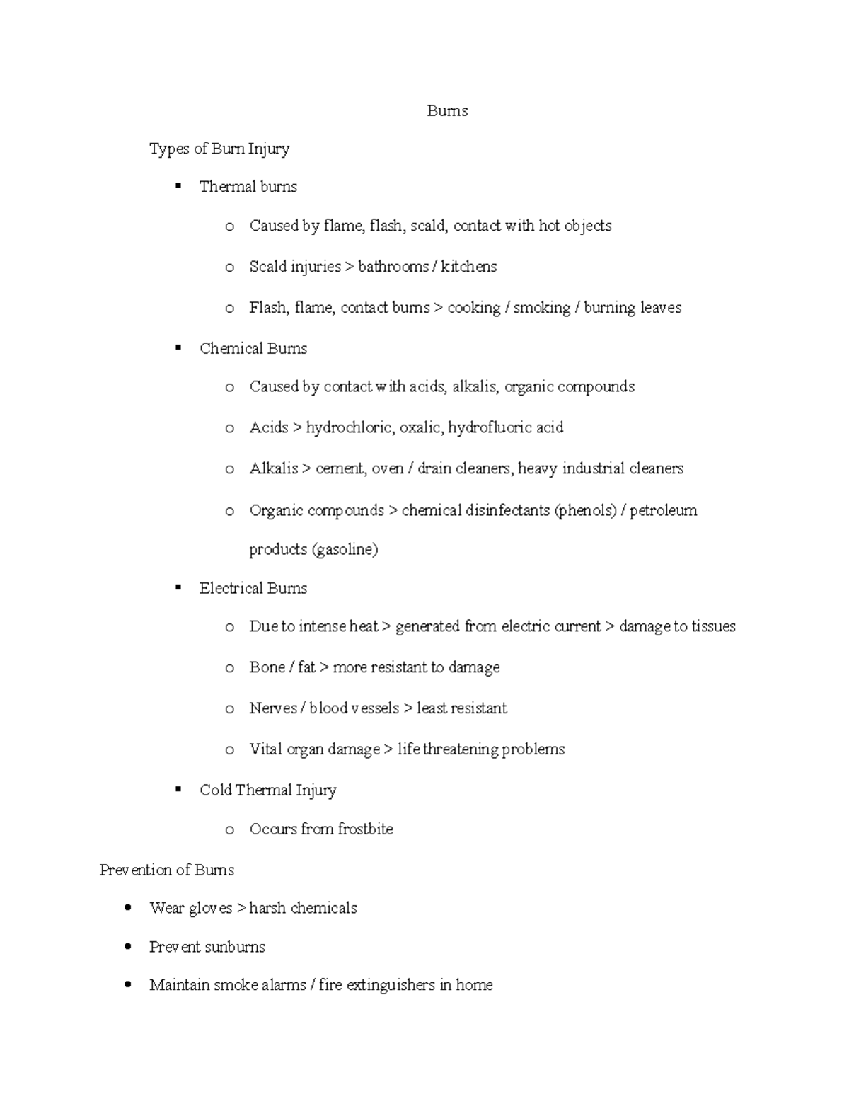 Burns - Burn Notes - Burns Types of Burn Injury Thermal burns o Caused ...