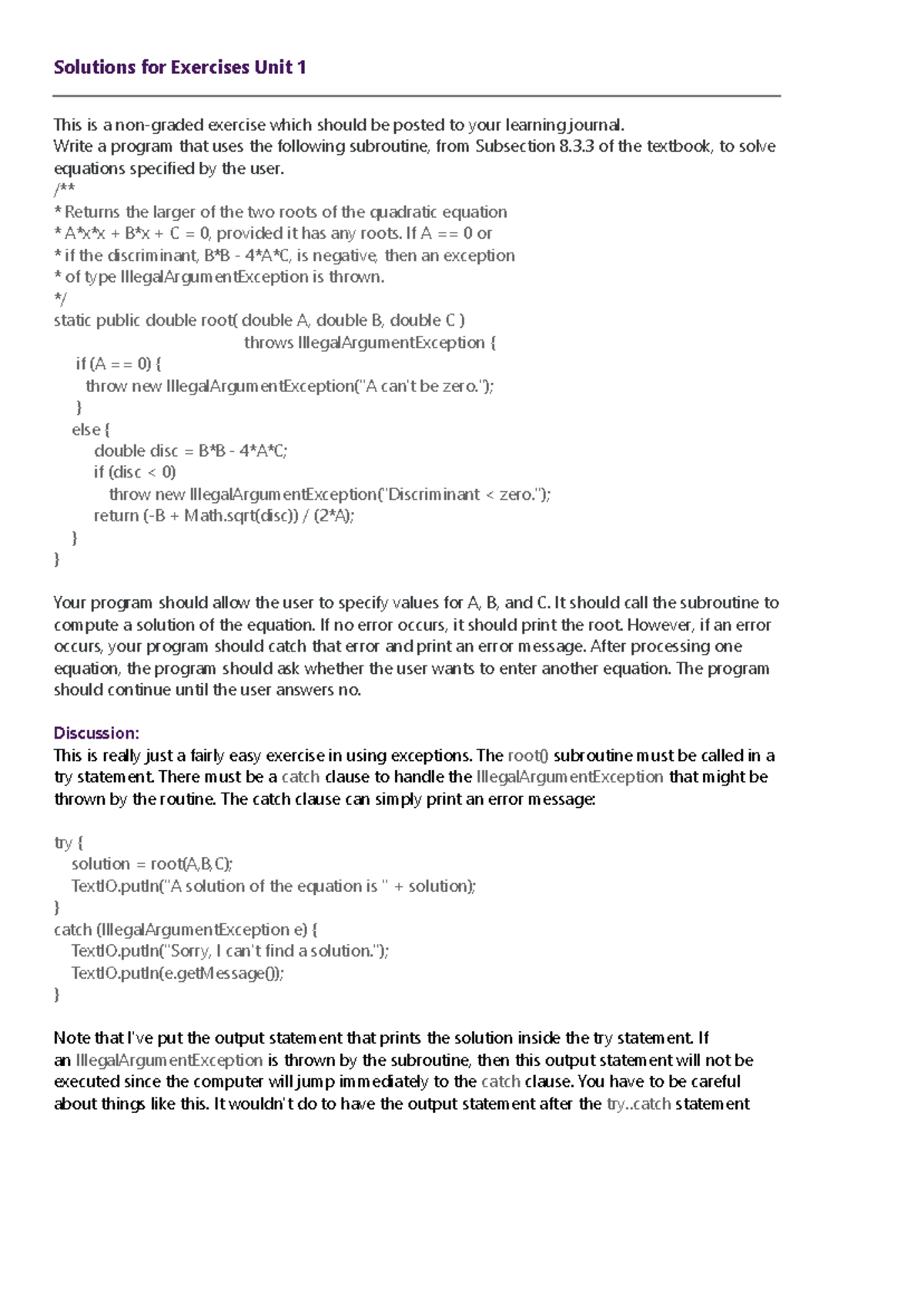 CS 1103-01 - AY2022-T3 Solutions for Exercises Unit 1 - Solutions for Exercises Unit 1 This is a ...