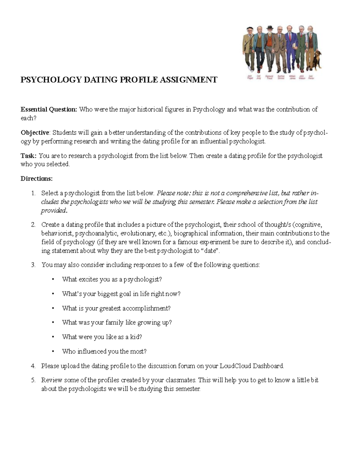Dating Profile Assignment - PSYCHOLOGY DATING PROFILE ASSIGNMENT ...