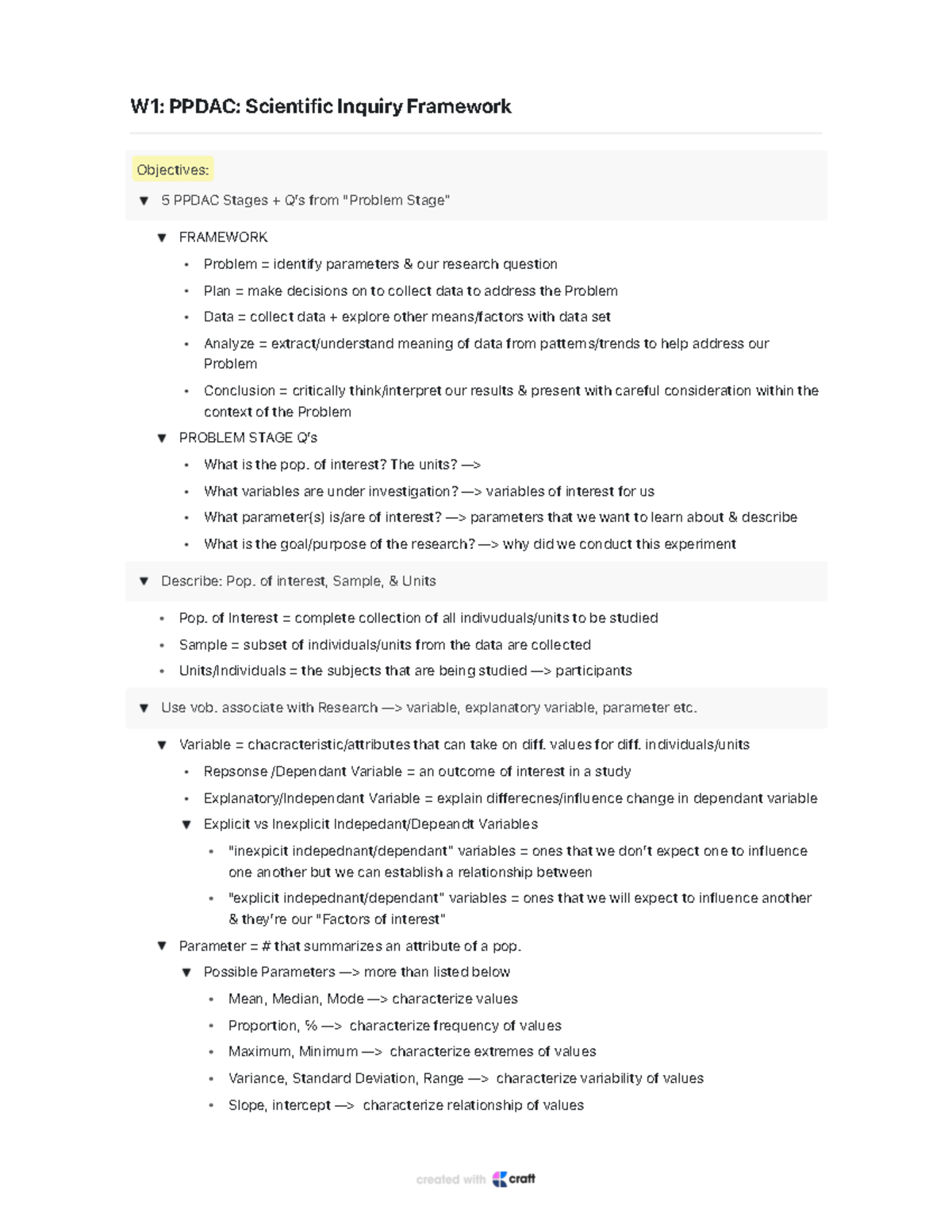 Lecture notes from Week 1 with examples and definition - W1: PPDAC ...