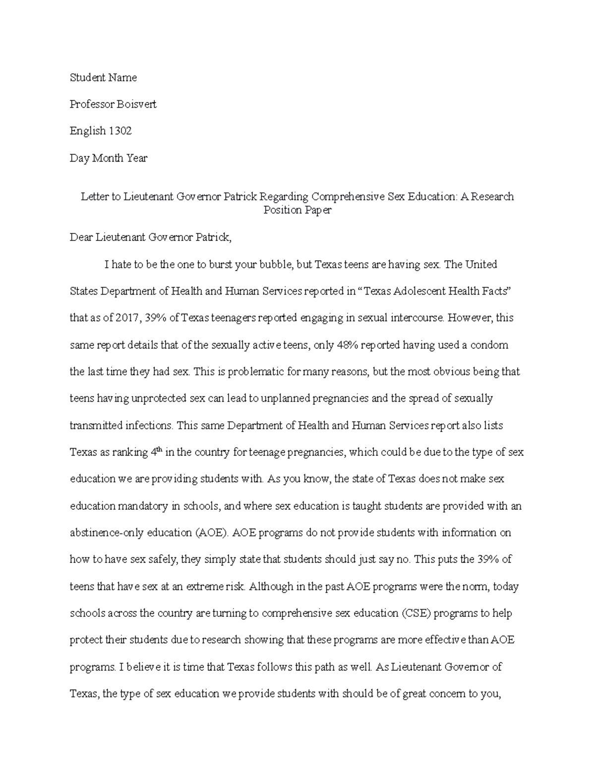 Sample Researched Position Paper(1) copy - Student Name Professor ...
