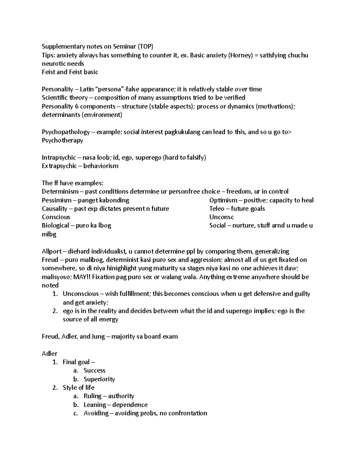 TOP Notes Seminar - Supplementary notes on Seminar (TOP) Tips: anxiety ...