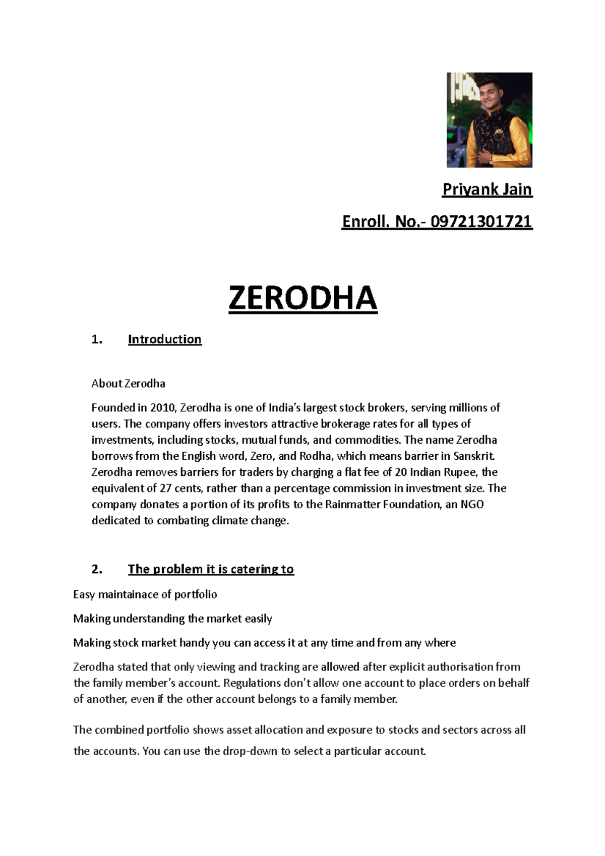 Zerodha Case Study - gxfb - Priyank Jain Enroll. No.- 09721301721 ...