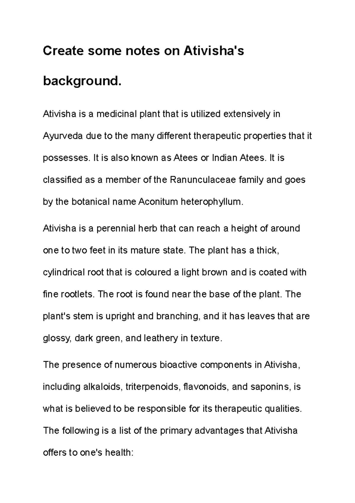 Create some notes on Ativisha - Create some notes on Ativisha's ...