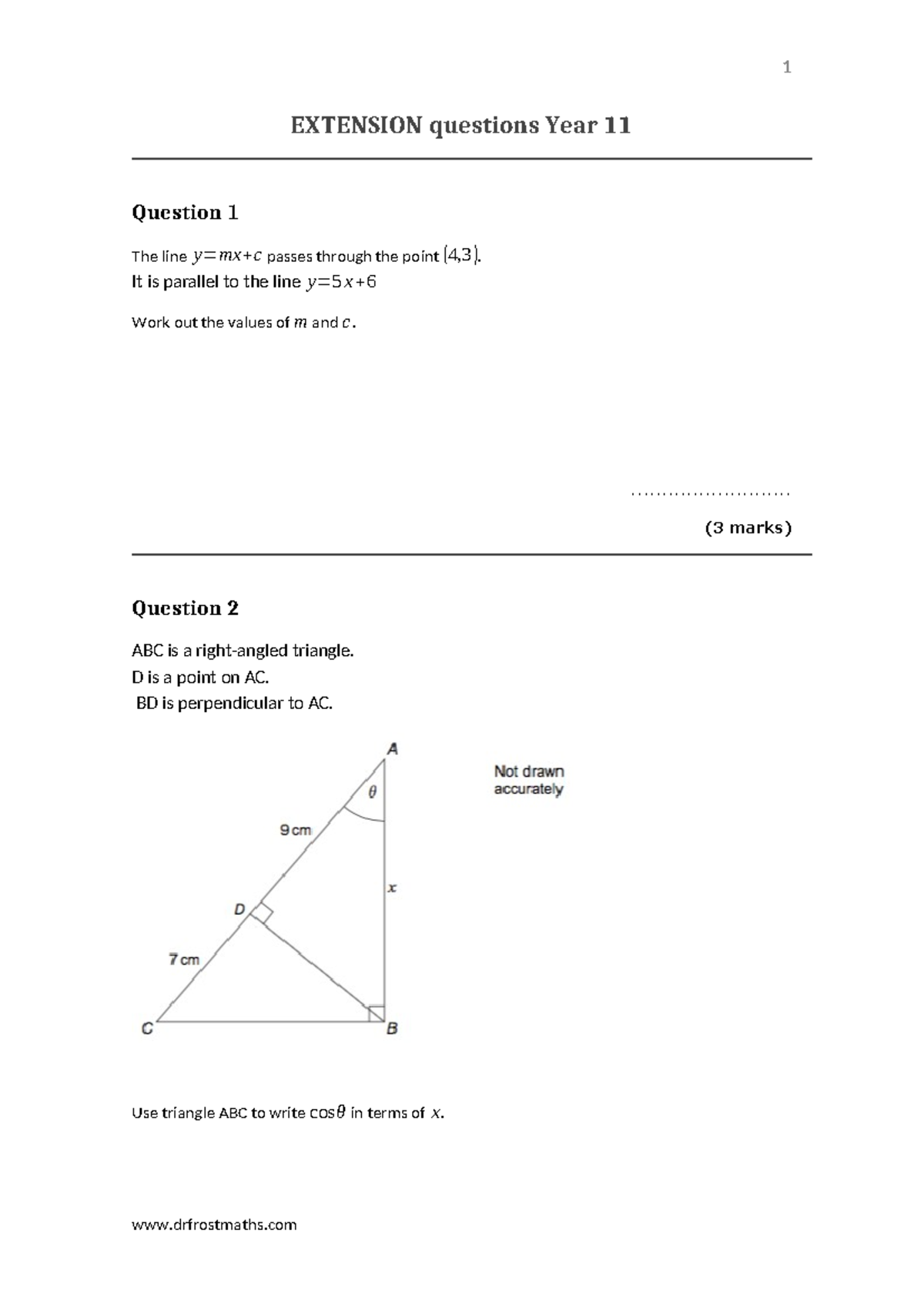 Activity 1 - GCSE Stretch Further Maths Questions with Answers ...