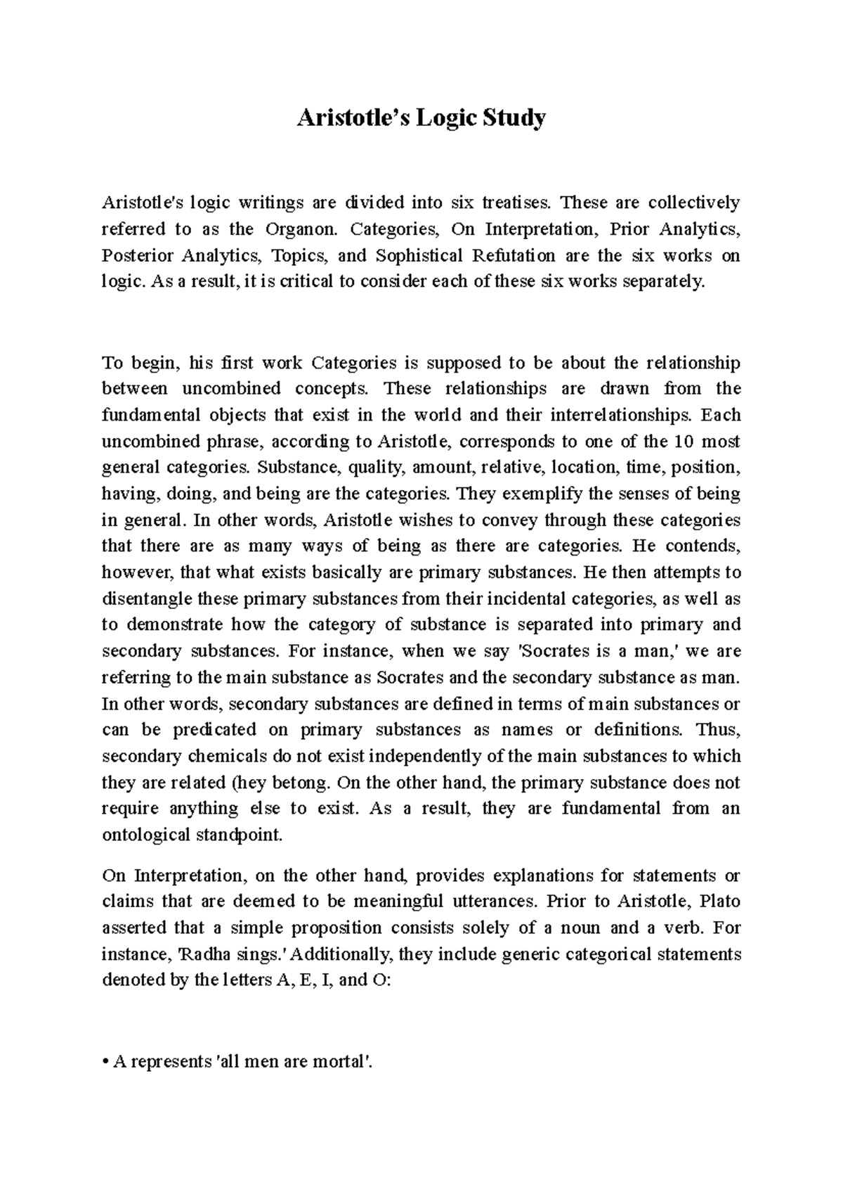 Aristotle’s Logic Study - Aristotle’s Logic Study Aristotle's logic ...