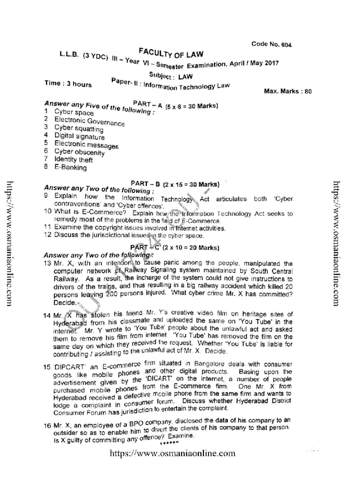 Llb 6 sem law information technology law 604 may 2017 - Llb 6th sem - Studocu