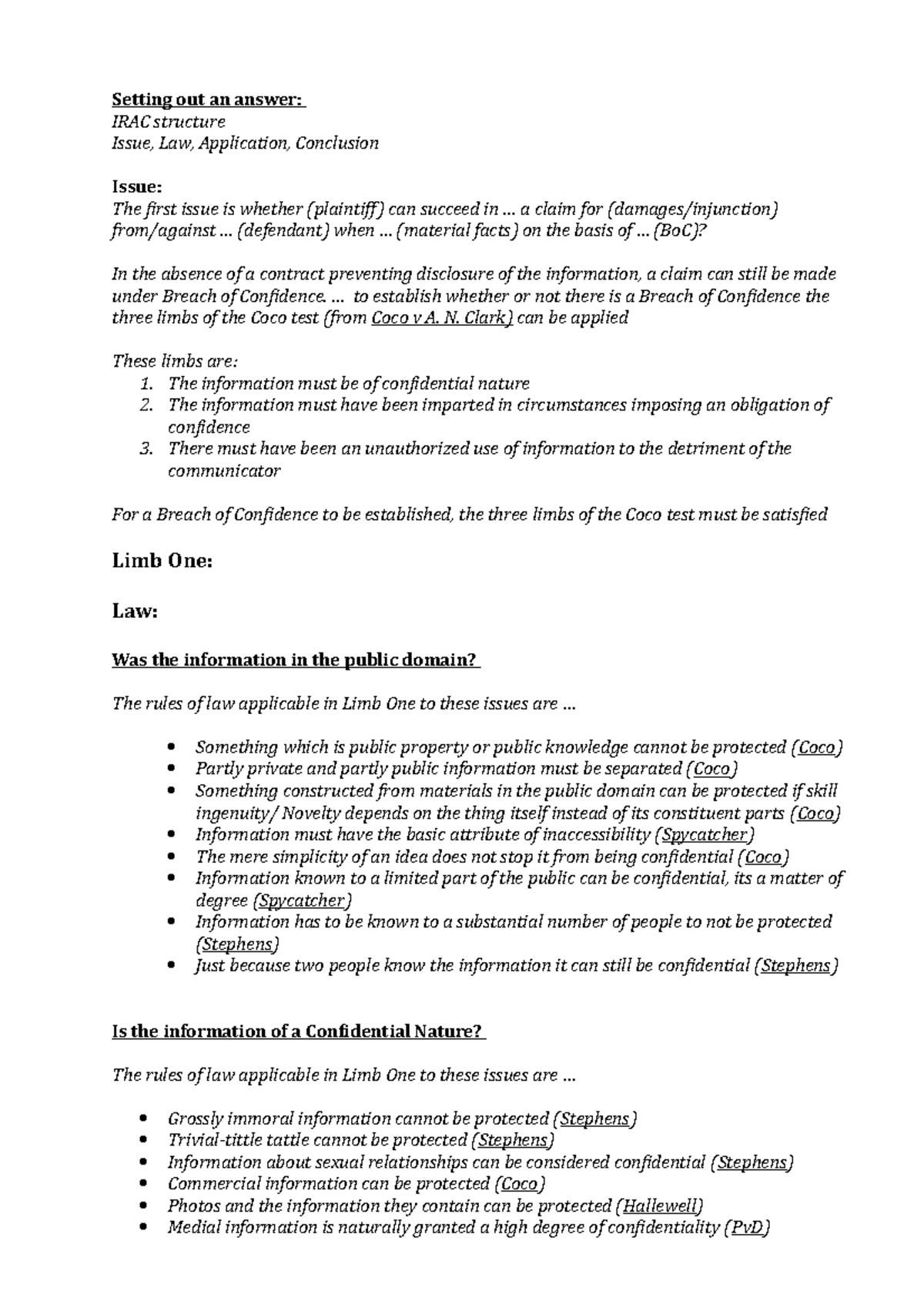 LAWS 122 Cheat Sheet (from PASS) - Setting out an answer: IRAC ...