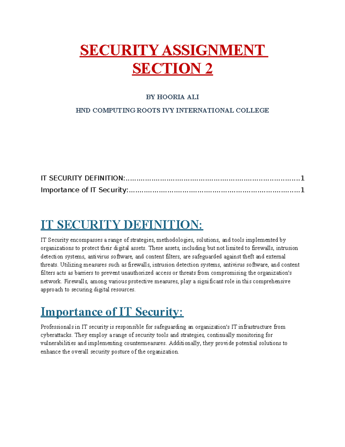 Hooria Ali Security Section 2 - SECURITY ASSIGNMENT SECTION 2 BY HOORIA ALI HND COMPUTING ROOTS ...