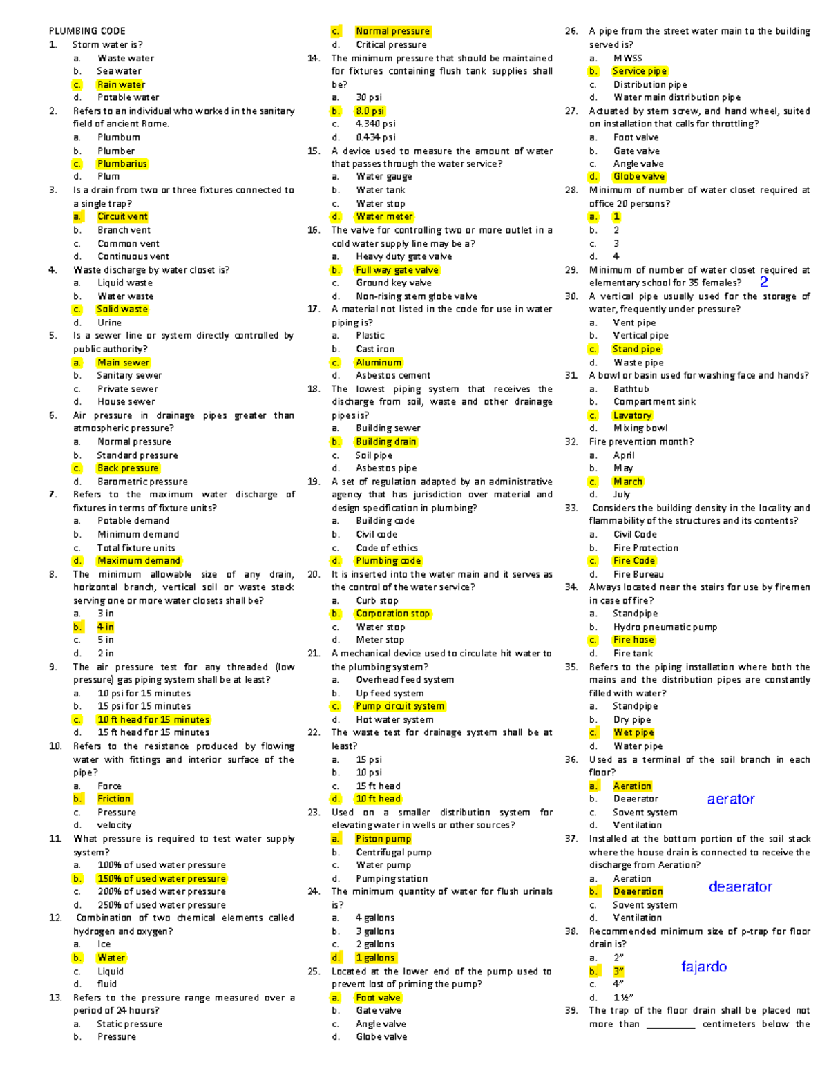 C Preboard 3 Plumbing Code Answer Key - PLUMBING CODE Storm water is? a ...