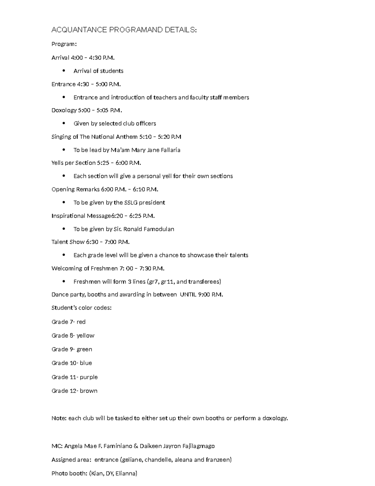 Acquantance- Programand- Details - ACQUANTANCE PROGRAMAND DETAILS ...