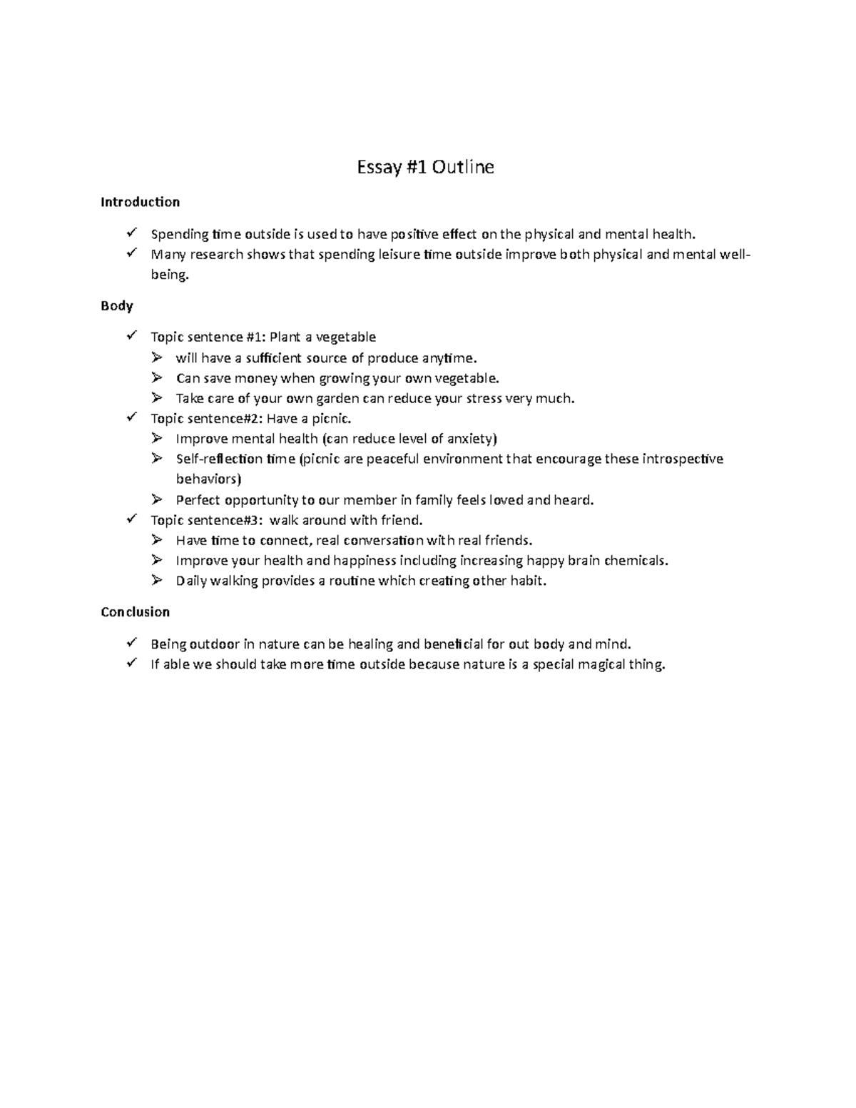 Essay#1 outline - Low Intermediate Composition For English Language ...