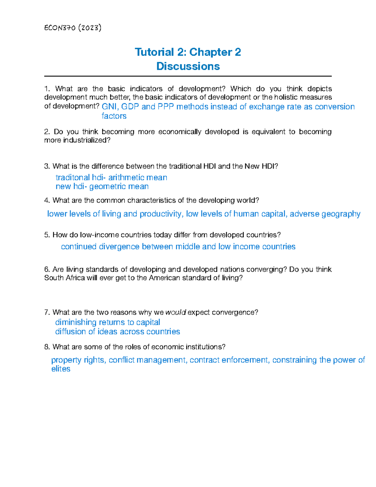 ECON370 Tutorial 2 - ECON370 (2023) Tutorial 2: Chapter 2 Discussions ...