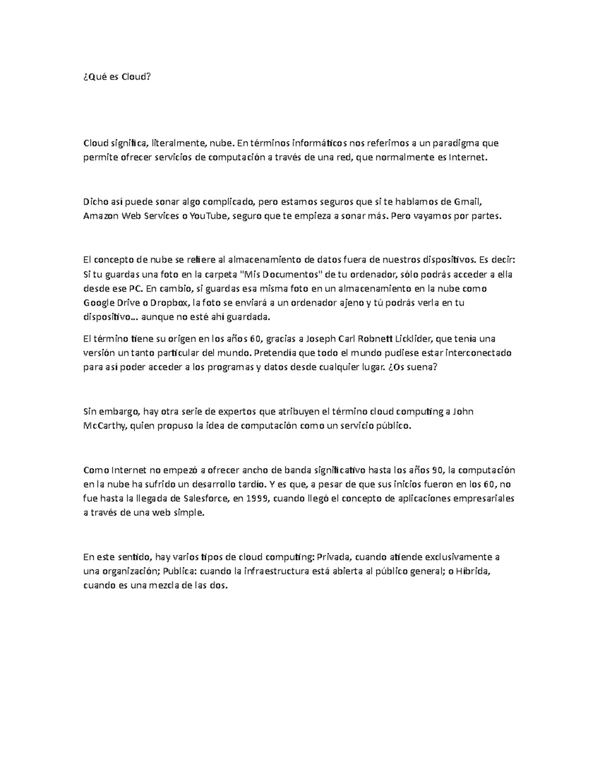 Qué es Cloud - Resumen - ¿Qué es Cloud? Cloud significa, literalmente ...