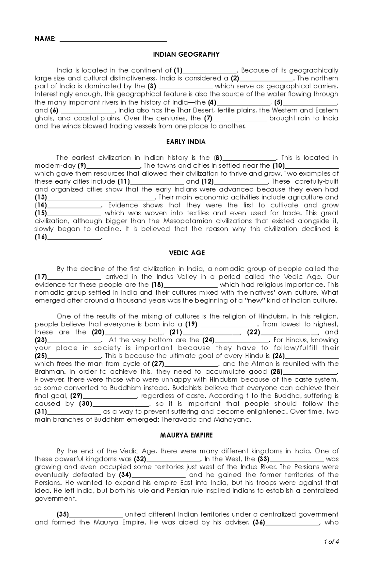 Indian History Practice Test - NAME ...