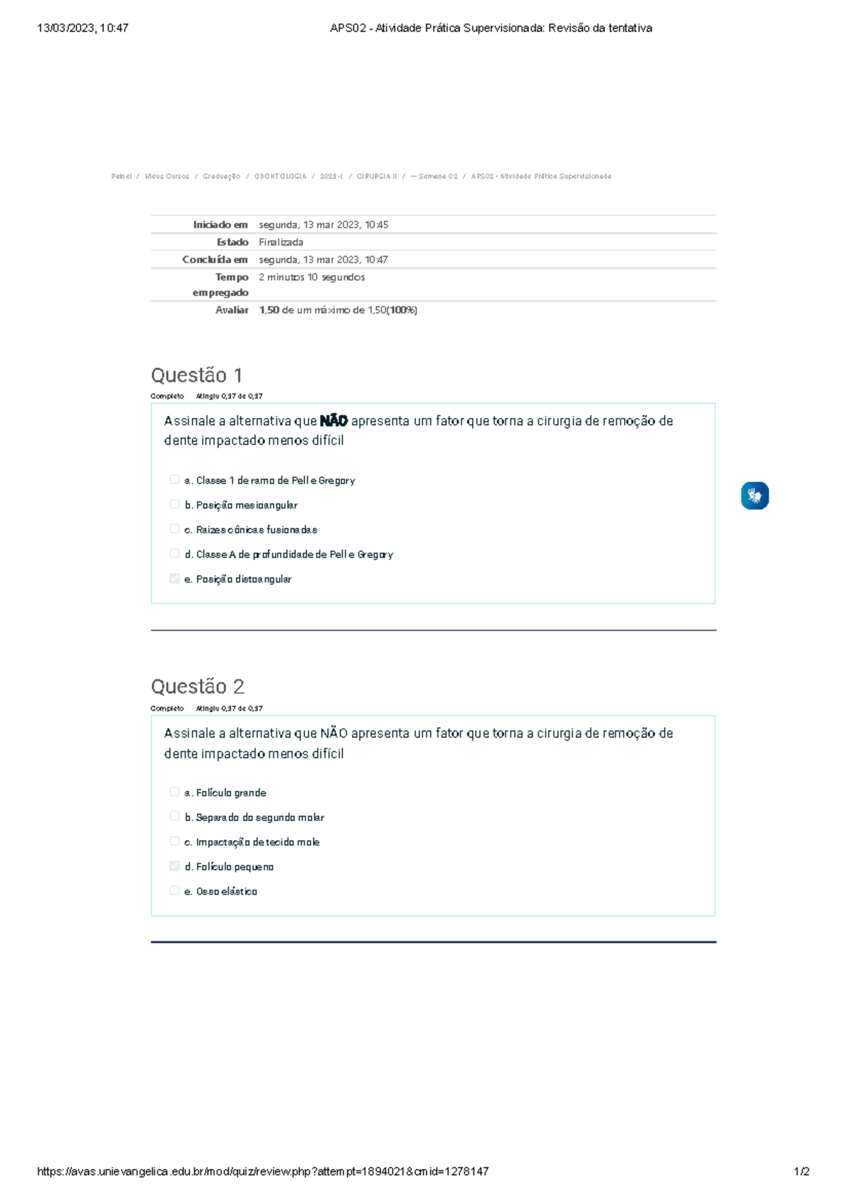 APS02 - Atividade Prática Supervisionada Revisão da tentativa - - Studocu