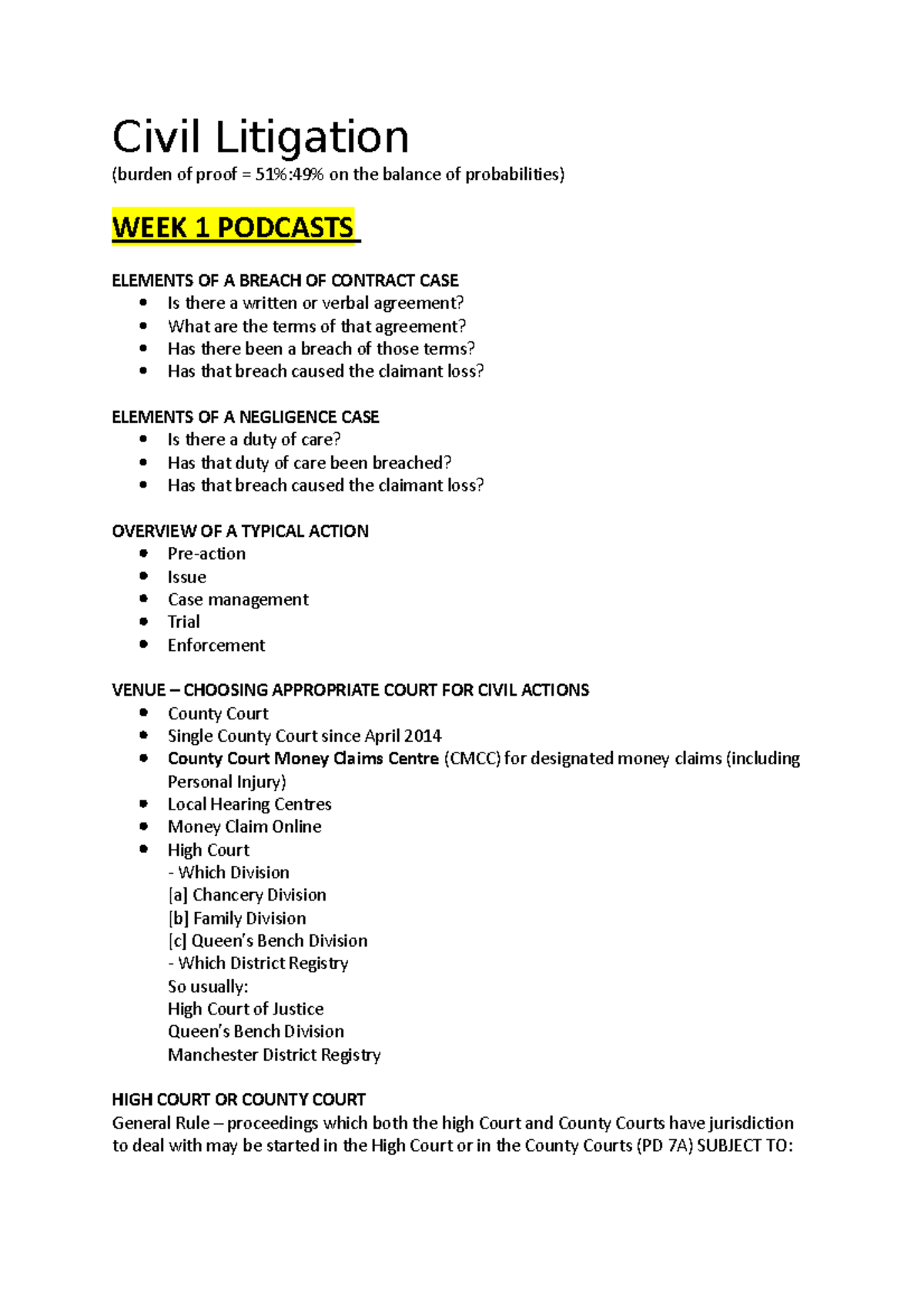 Civ Lit - Podcasts - Civil Litigation (burden of proof = 51%:49% on the ...