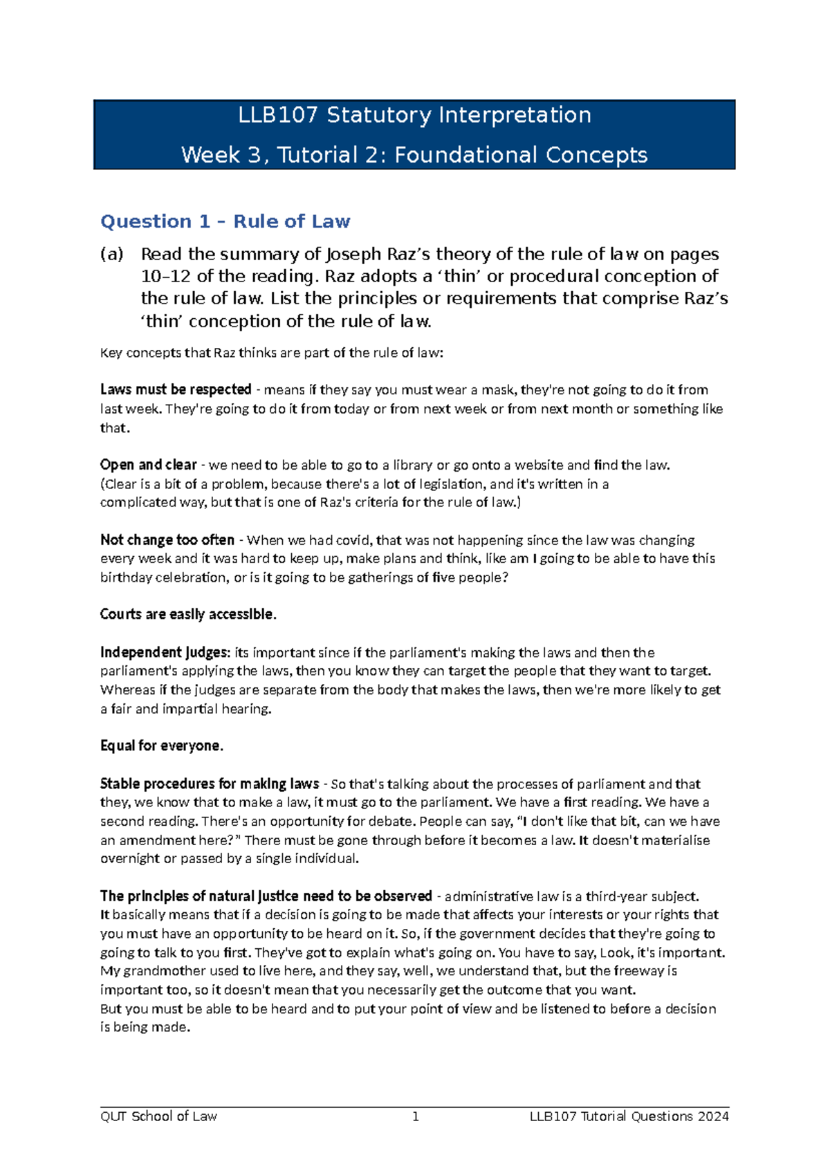 LLB107 Tutorial 2 Questions (Week 3)-2 - LLB107 Statutory ...