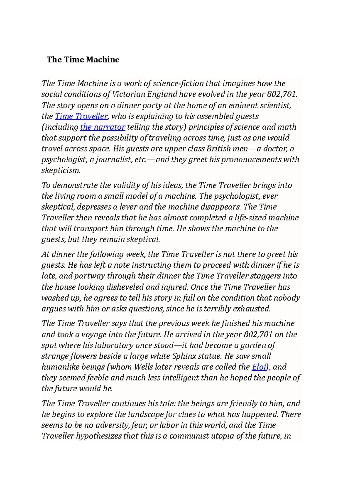 The Time Machine - The Time Machine The Time Machine is a work of ...