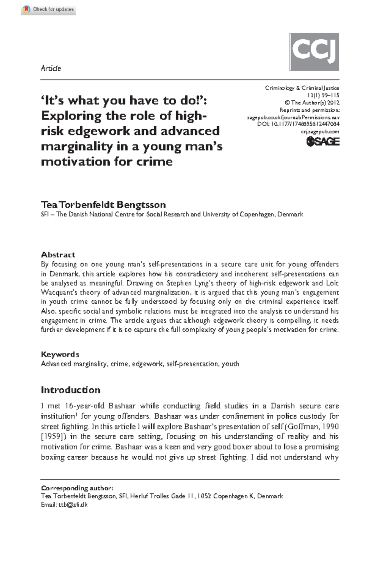 Youth crime as edgework - Criminology & Criminal Justice 13(1) 99 ...