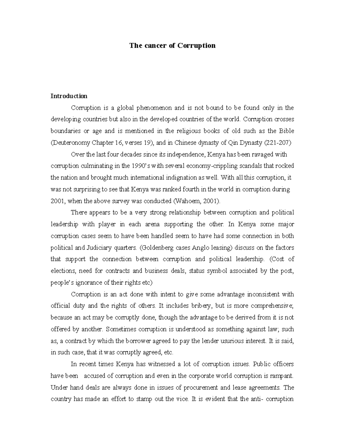 Corruption - Business Studies - The cancer of Corruption Introduction ...