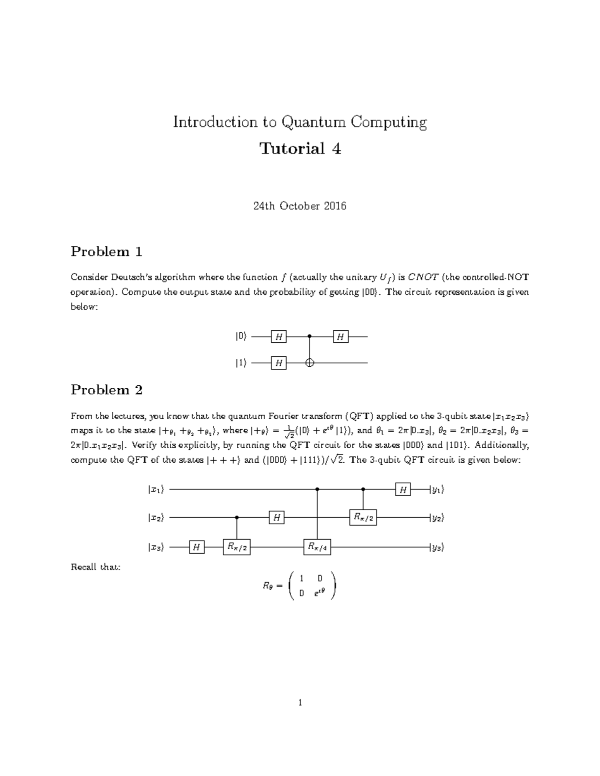 Tutorial 4 - Introduction to Quantum Computing Tutorial 4 24th October ...