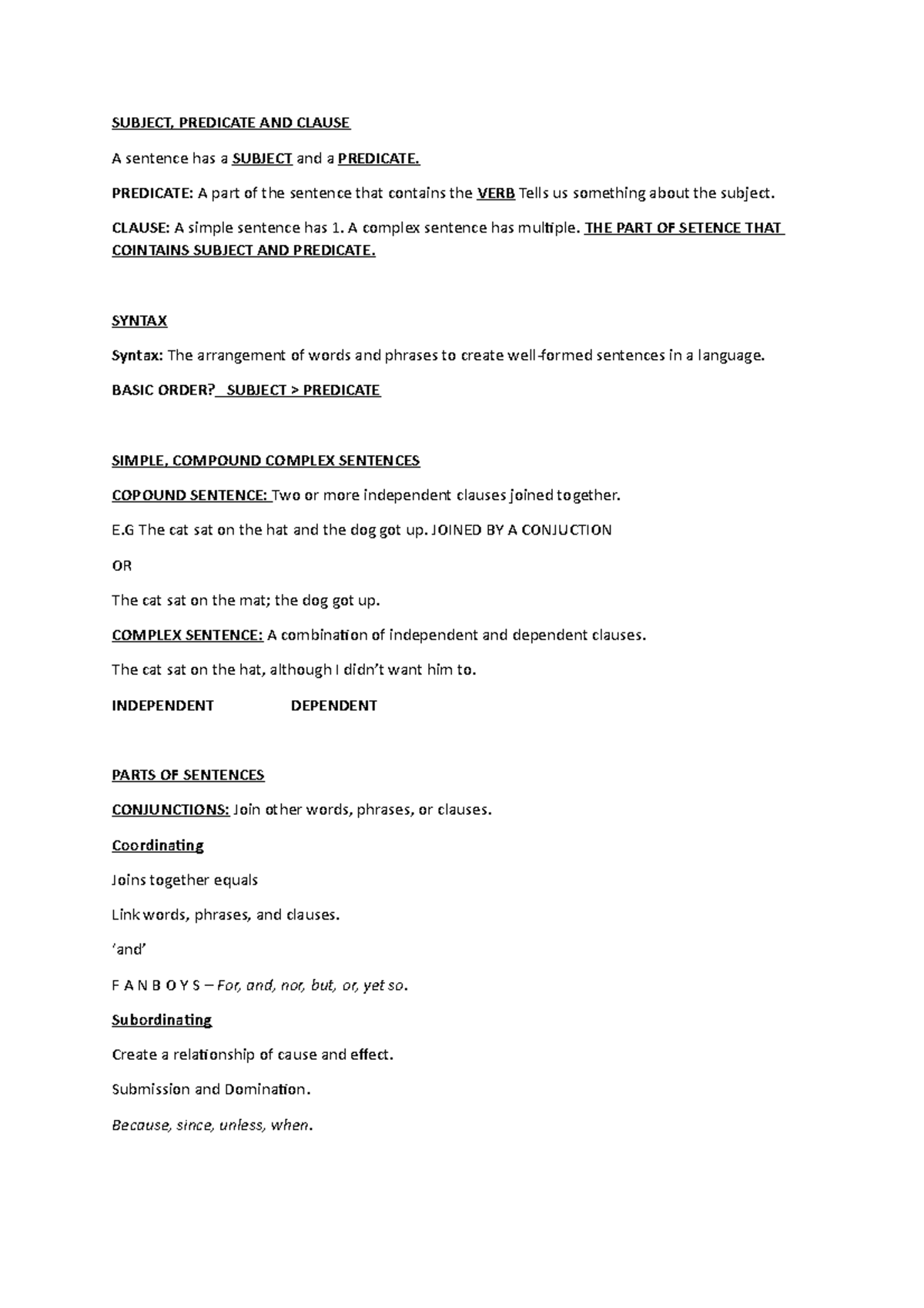Week 1 Notes Grammar and Writing Sentences - SUBJECT, PREDICATE AND ...