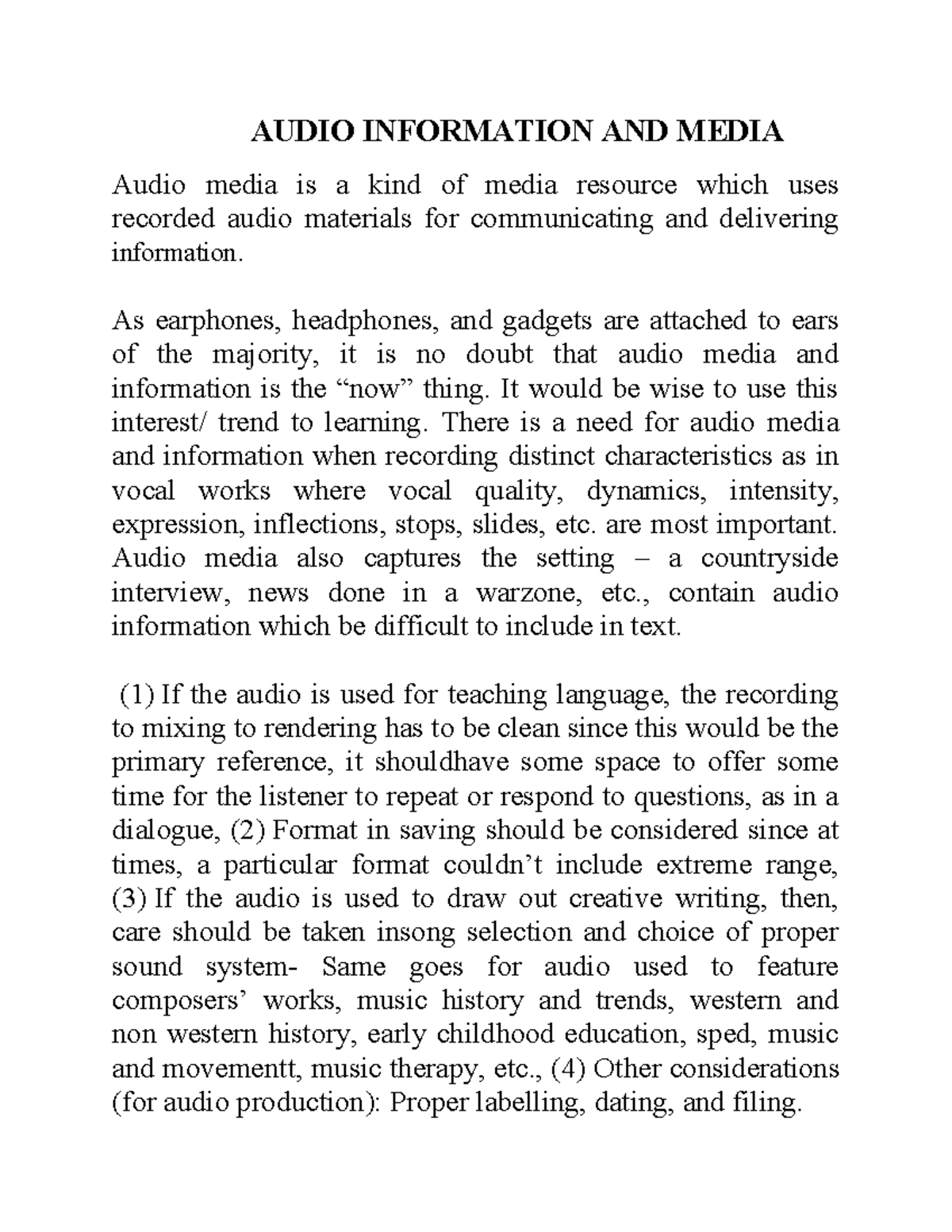 Audio Information AND Media - AUDIO INFORMATION AND MEDIA Audio media ...