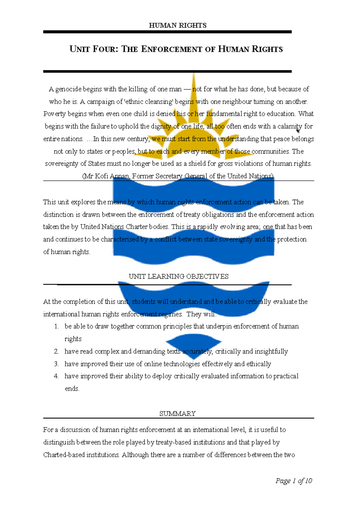 Week 5 Lecture Material - UNIT FOUR: THE ENFORCEMENT OF HUMAN RIGHTS A ...