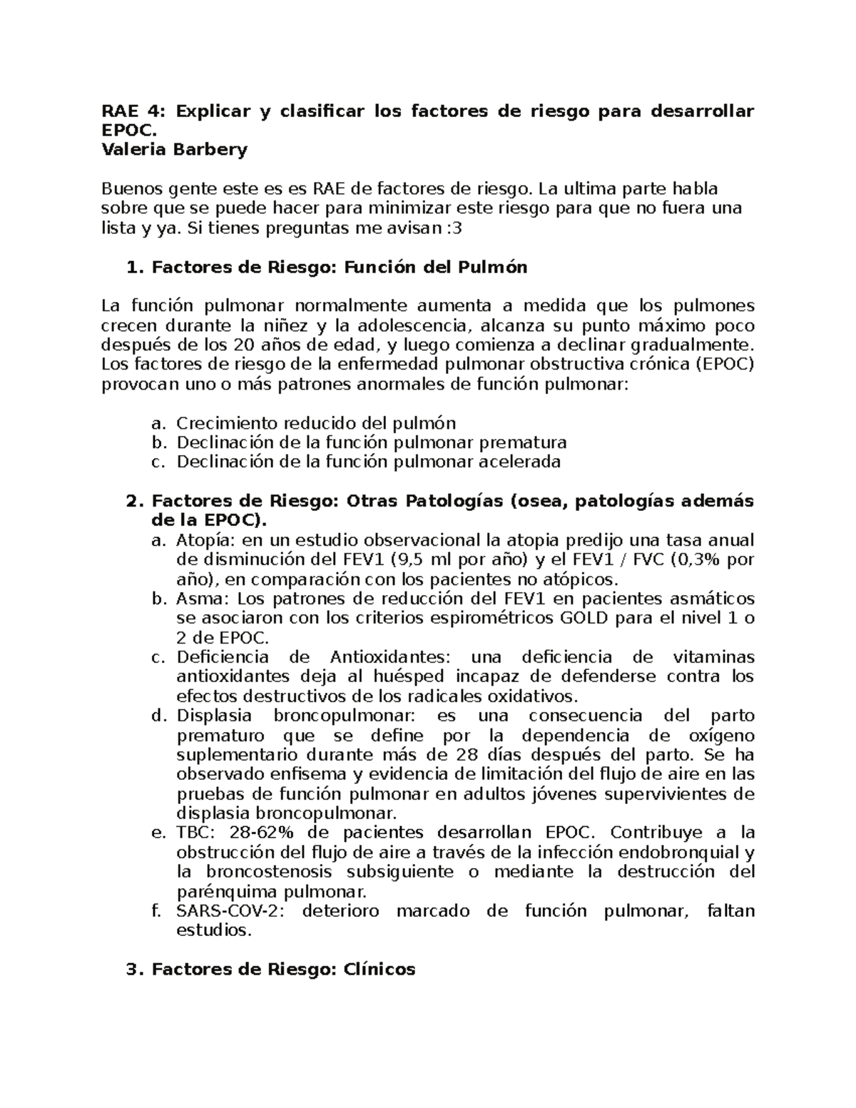 Resumen RAE 4 - EPOC - RAE 4: Explicar y clasificar los factores de ...