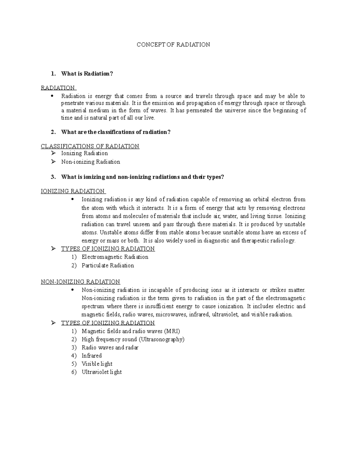 Concept of Radiation - Lecture notes - CONCEPT OF RADIATION 1. What is ...