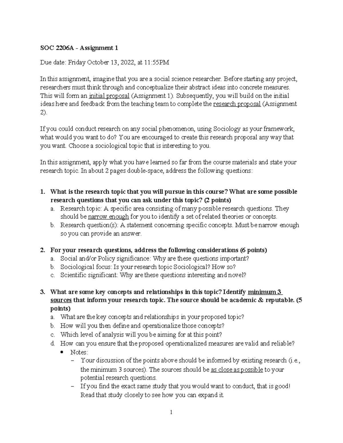 SOC2206A Fall23 Assignment 1 instructions-2 - SOC 2206A - Assignment 1 Due date: Friday October ...