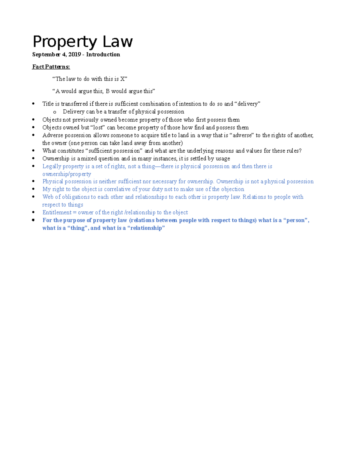 Property Law - Prop. Law - Property Law September 4, 2019 ...