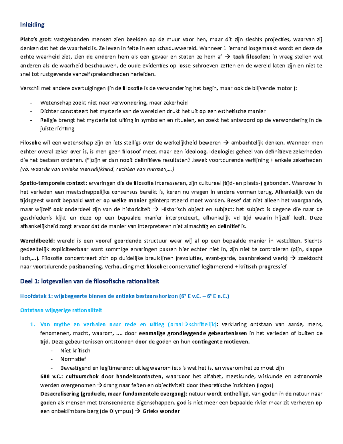 Samenvatting Wijsbegeerte - Een samenvatting van filosofie in de oudheid t.e.m. de empiristen ...