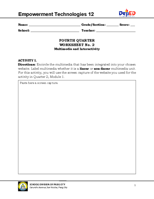 Activity Sheets CSS 7 or 8 - K-12 –TECHNOLOGY AND LIVELIHOOD EDUCATION ...