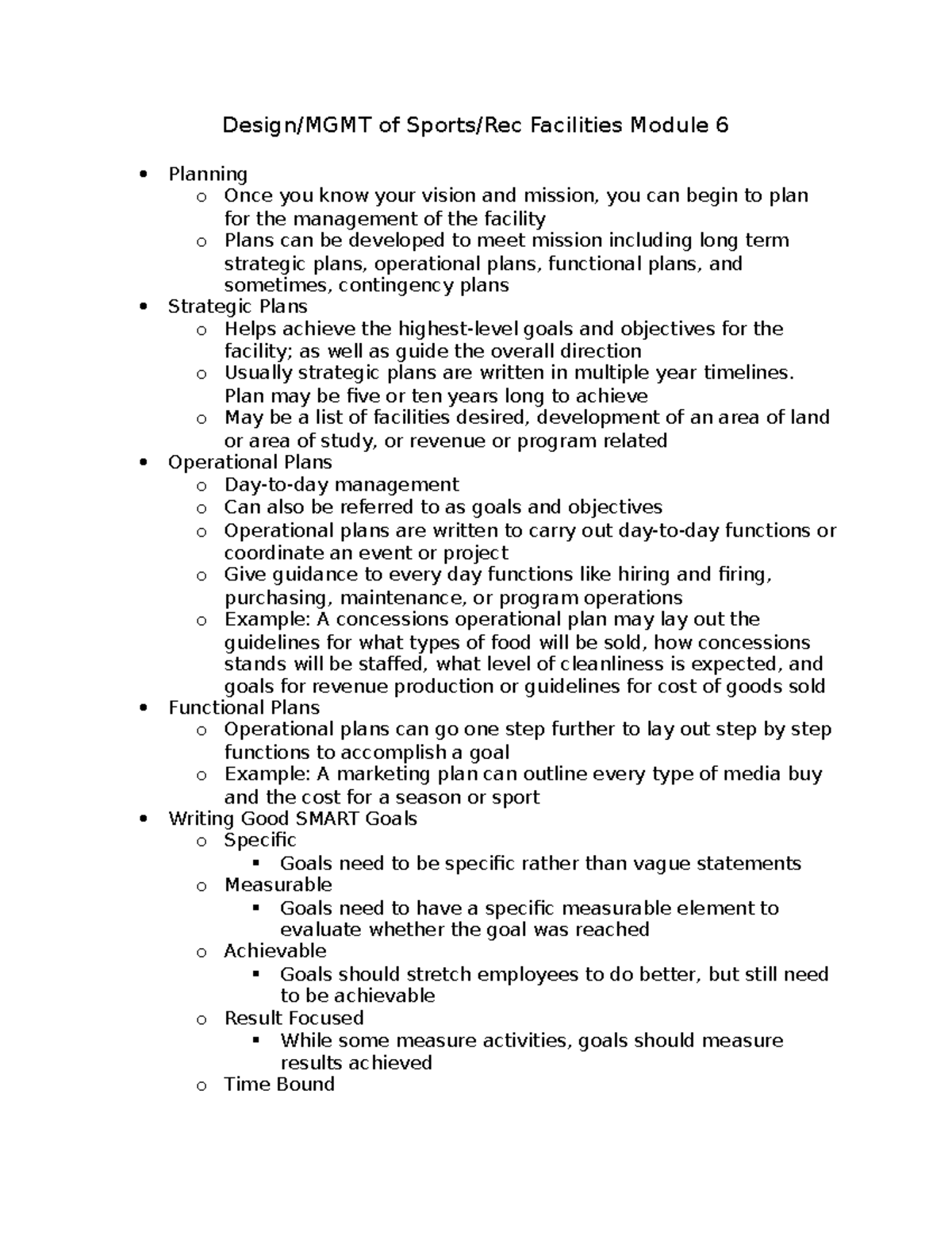 Design/MGMT Module 6 - Design/MGMT of Sports/Rec Facilities Module 6 ...