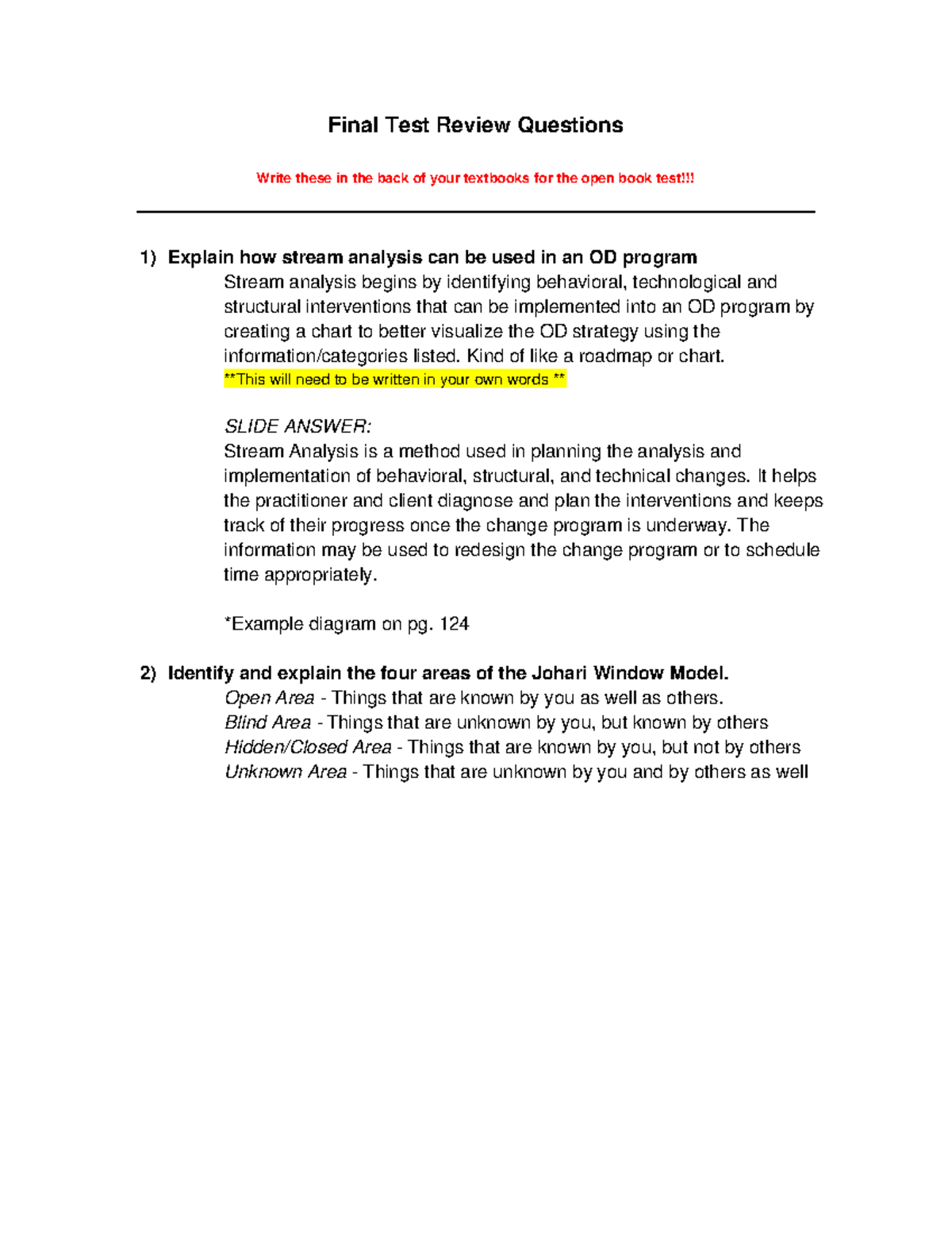 Organizational Development - Final Test Review - Final Test Review ...