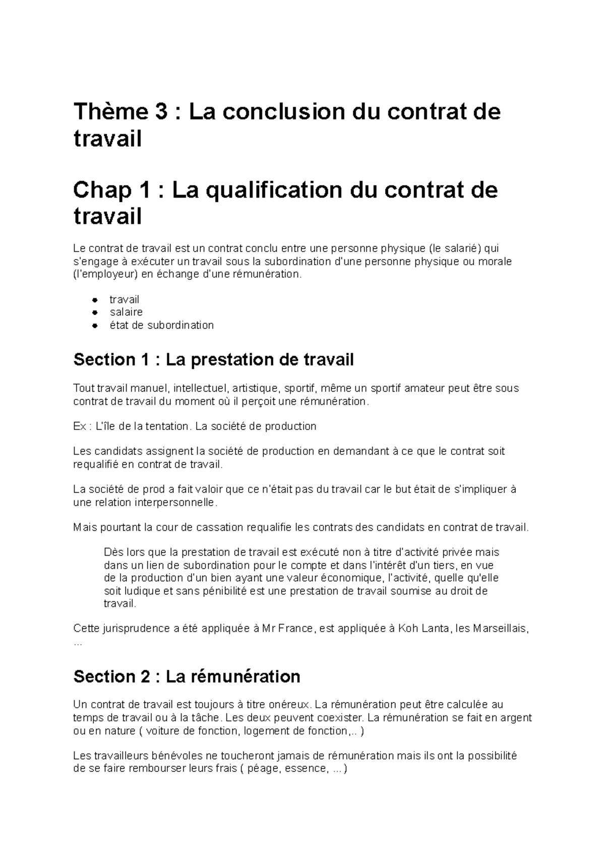 Thème 3 La conclusion du contrat de travail - travail salaire état de ...