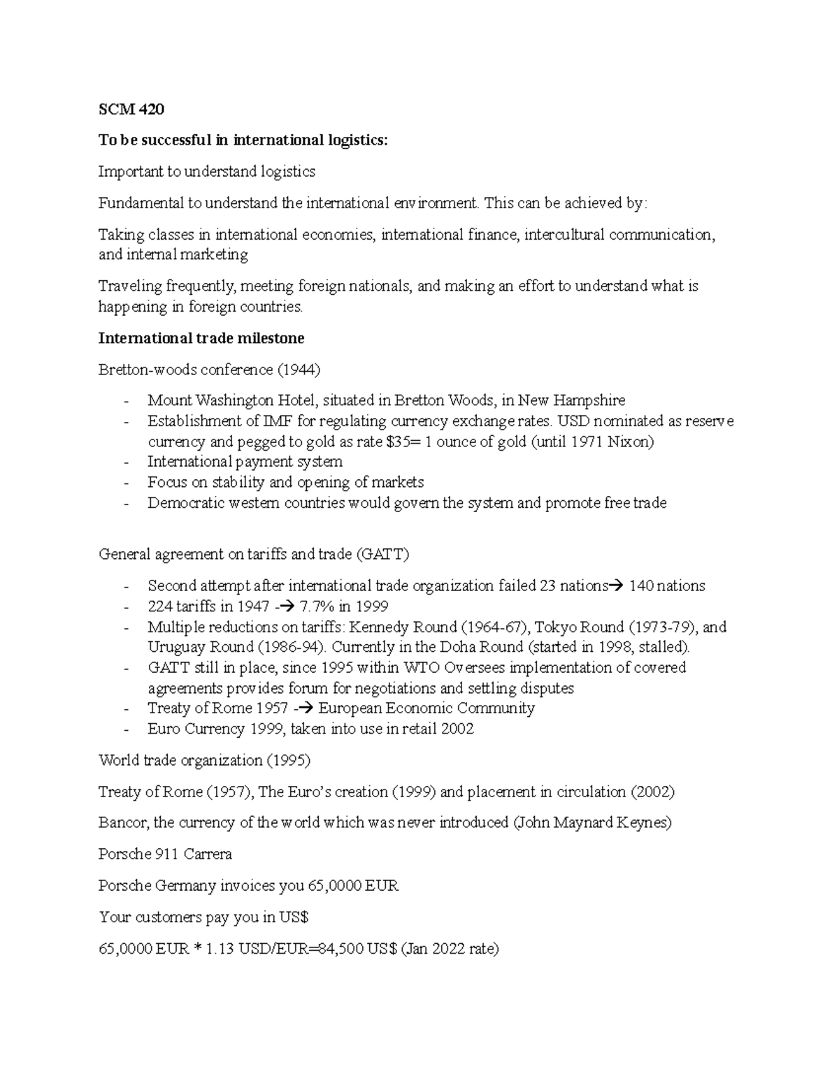 SCM 420 - notes - SCM 420 To be successful in international logistics ...
