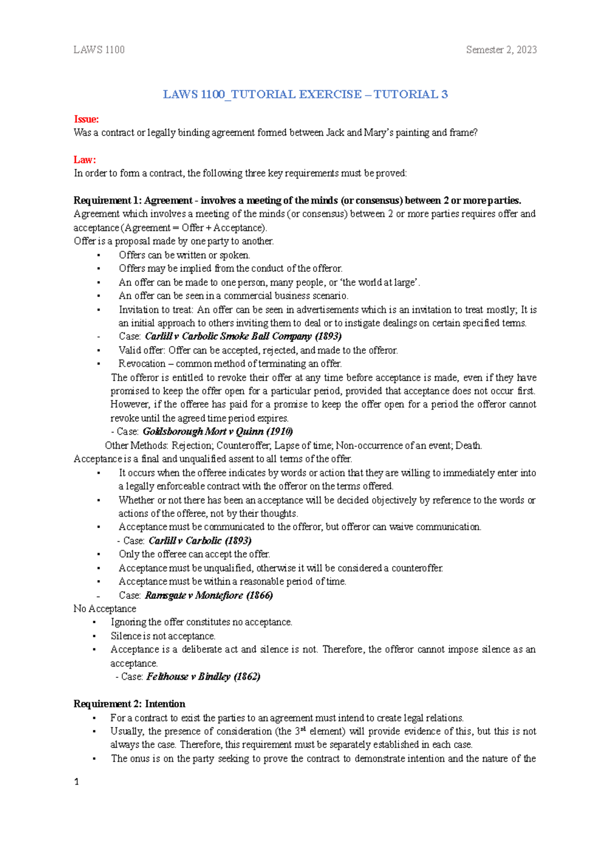 Tutorial 3 - full marked - LAWS 1100 Semester 2, 2023 LAWS 1100_TUTORIAL EXERCISE – TUTORIAL 3 ...