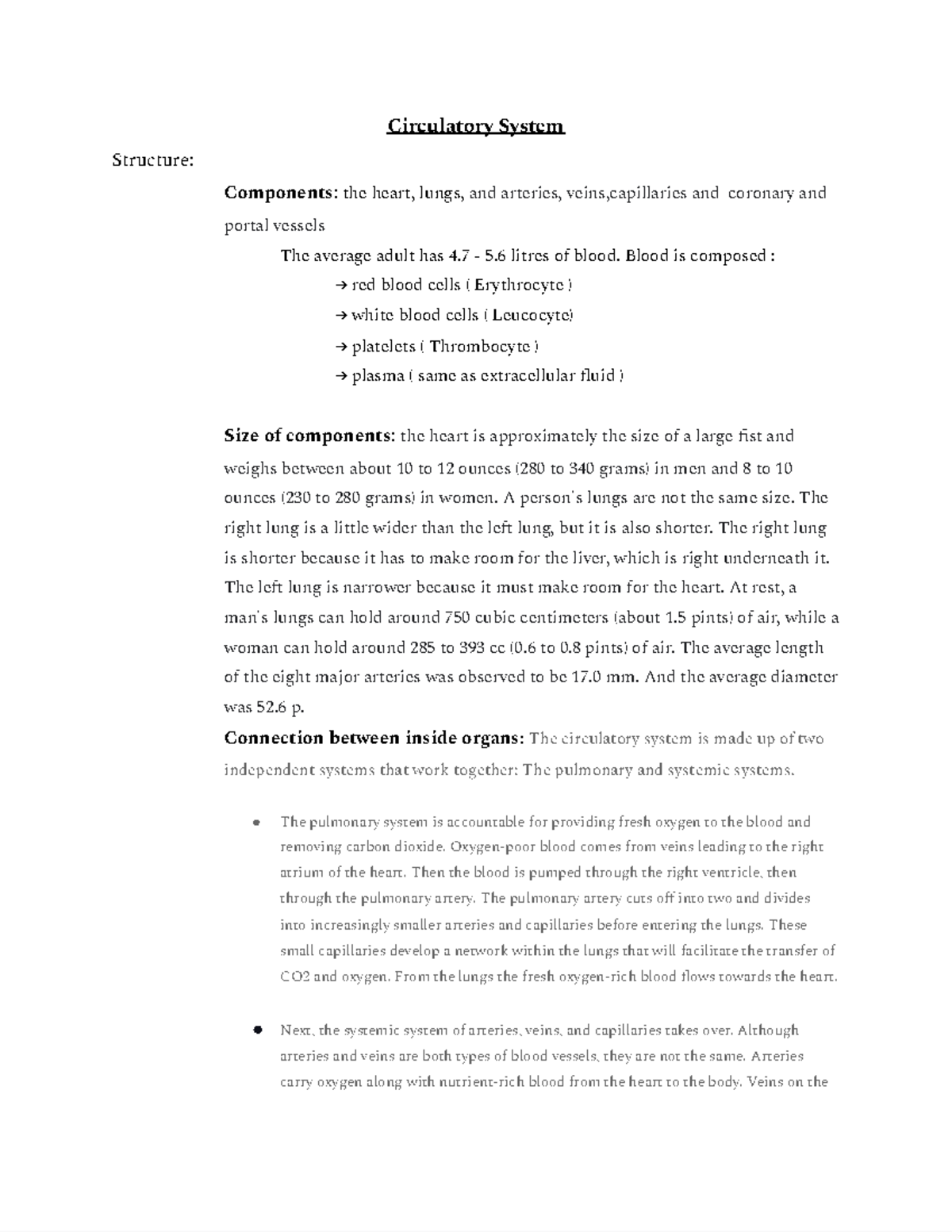 Circulatory System biology final exam - Circulatory System Structure ...