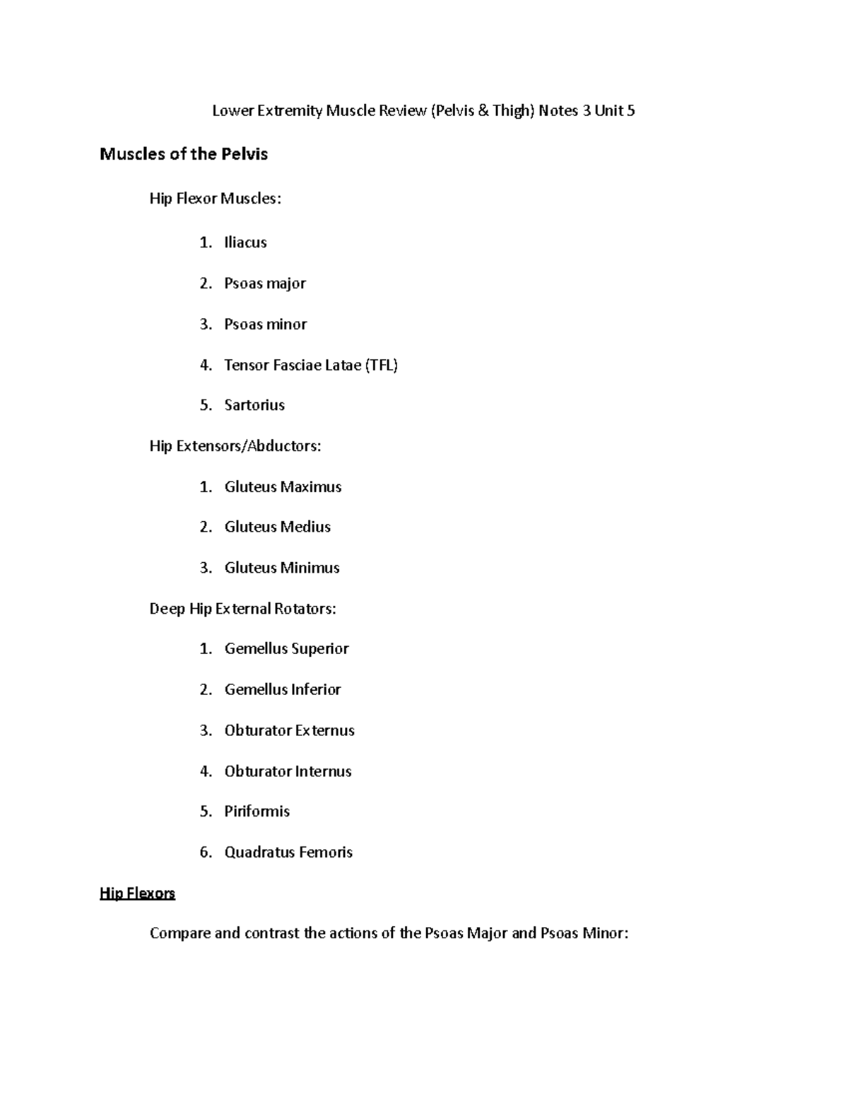 Lower Extremity Muscle Review Notes 3 Unit 5 - Lower Extremity Muscle ...
