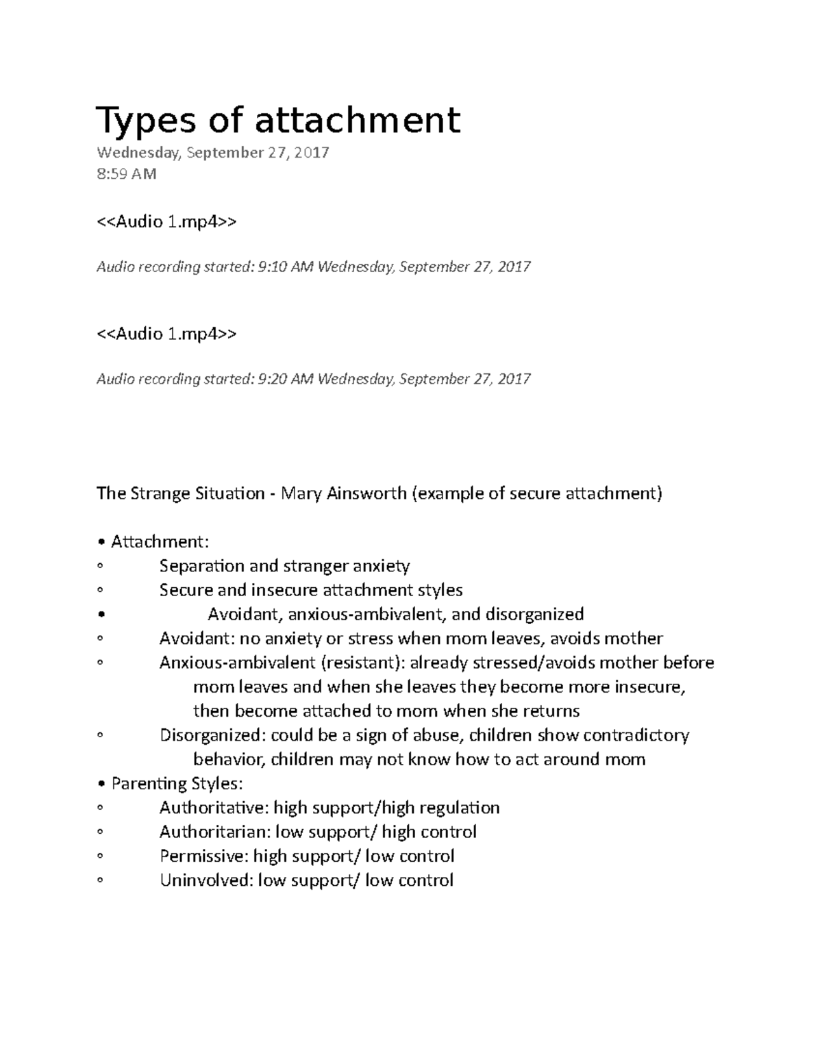Types of attachment - Lecture notes 10 - Types of attachment Wednesday ...