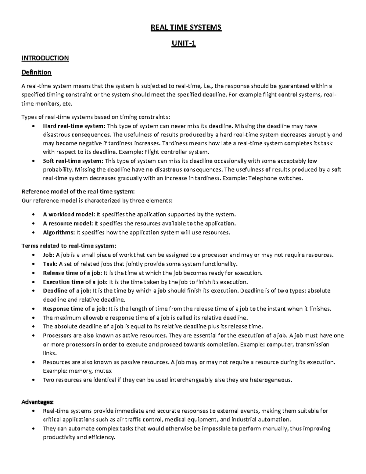 Unit 1 Real Time System Real Time Systems Unit 1 Introduction Definition A Real Time System