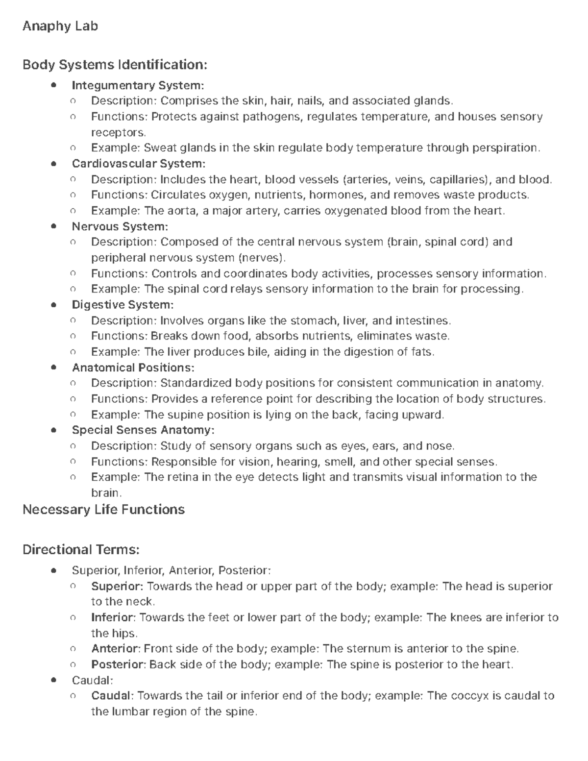 Anaphy Lab - Summary bs nursing - - Studocu