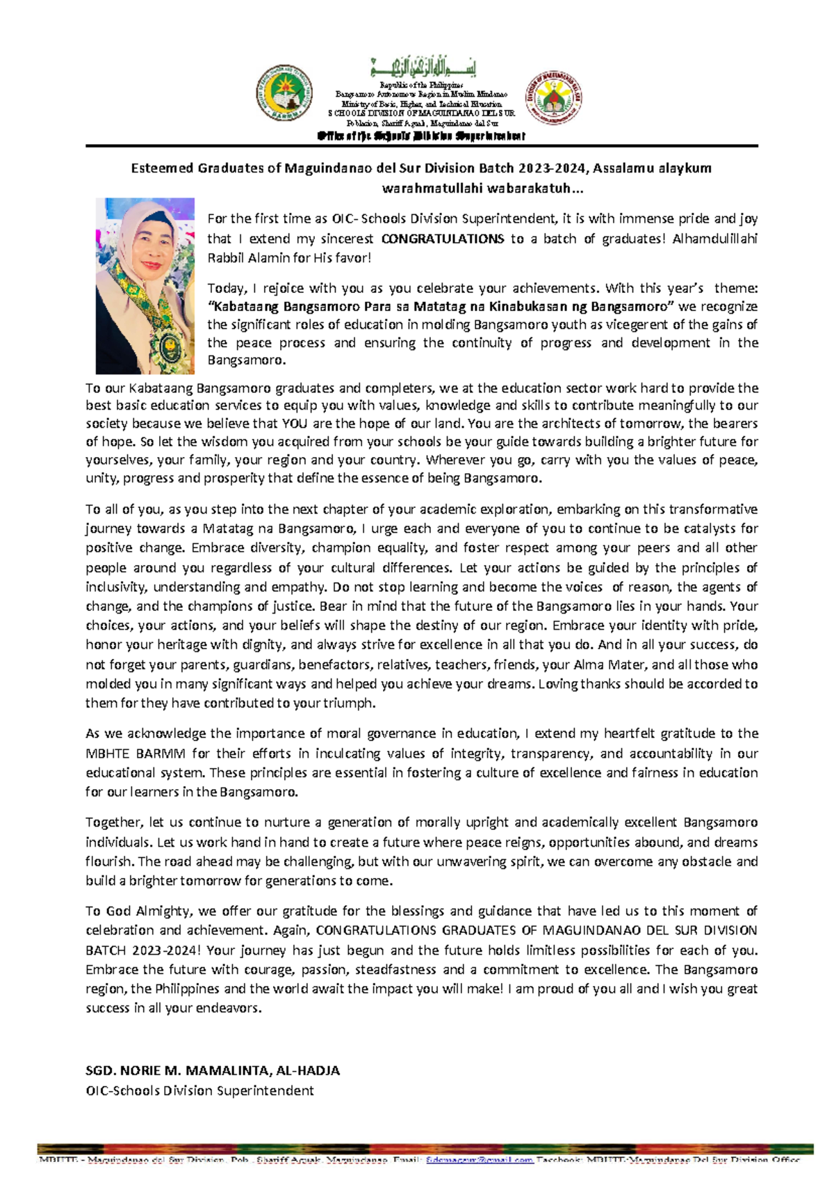 MSG TO Class 23 241 - Republic of the Philippines Bangsamoro Autonomous ...