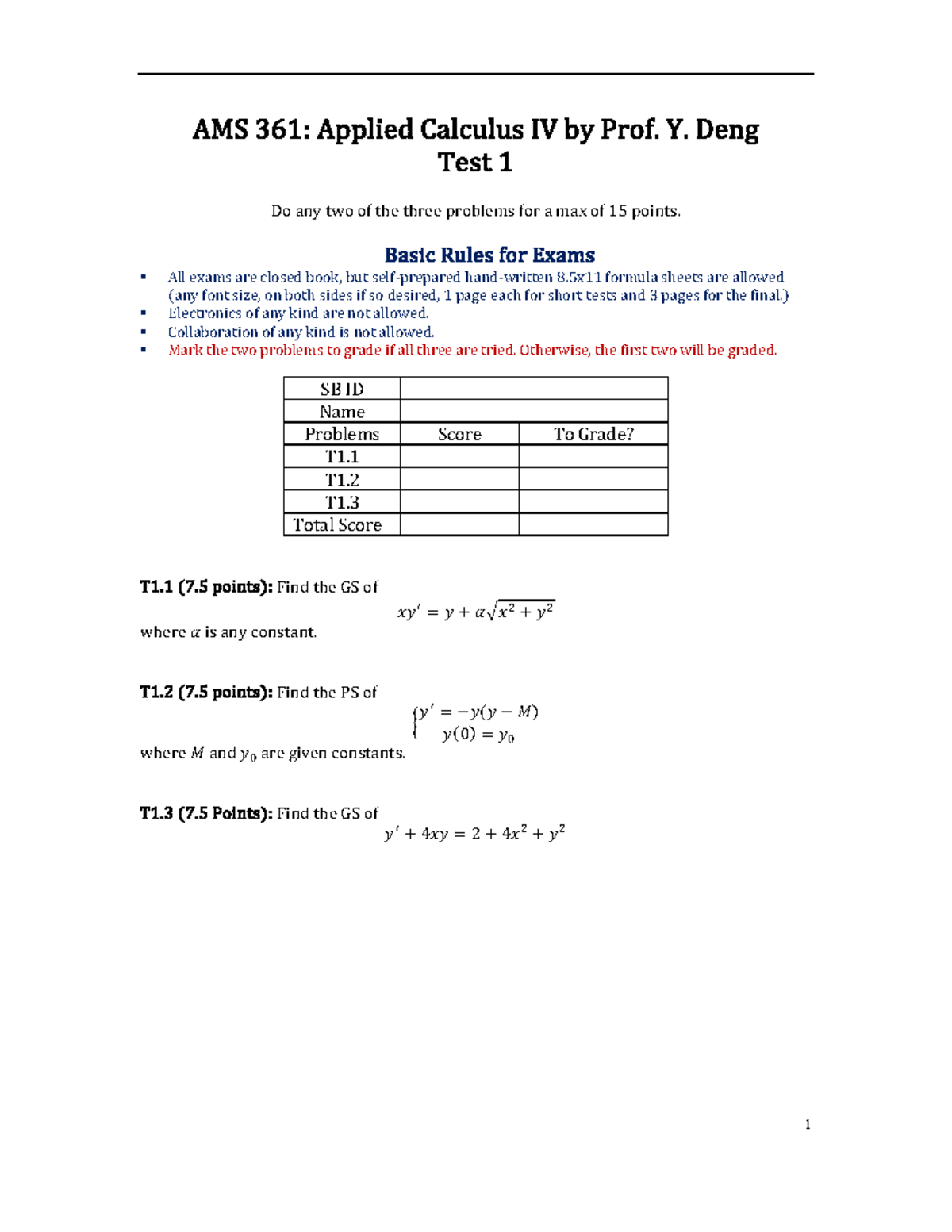 Test1-s2024-solution - AMS 361: Applied Calculus IV by Prof. Y. Deng ...