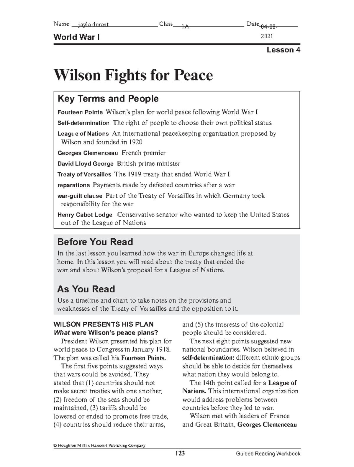 Kami Export - Wilson Fights for Peace - World War I Lesson 4 Wilson ...