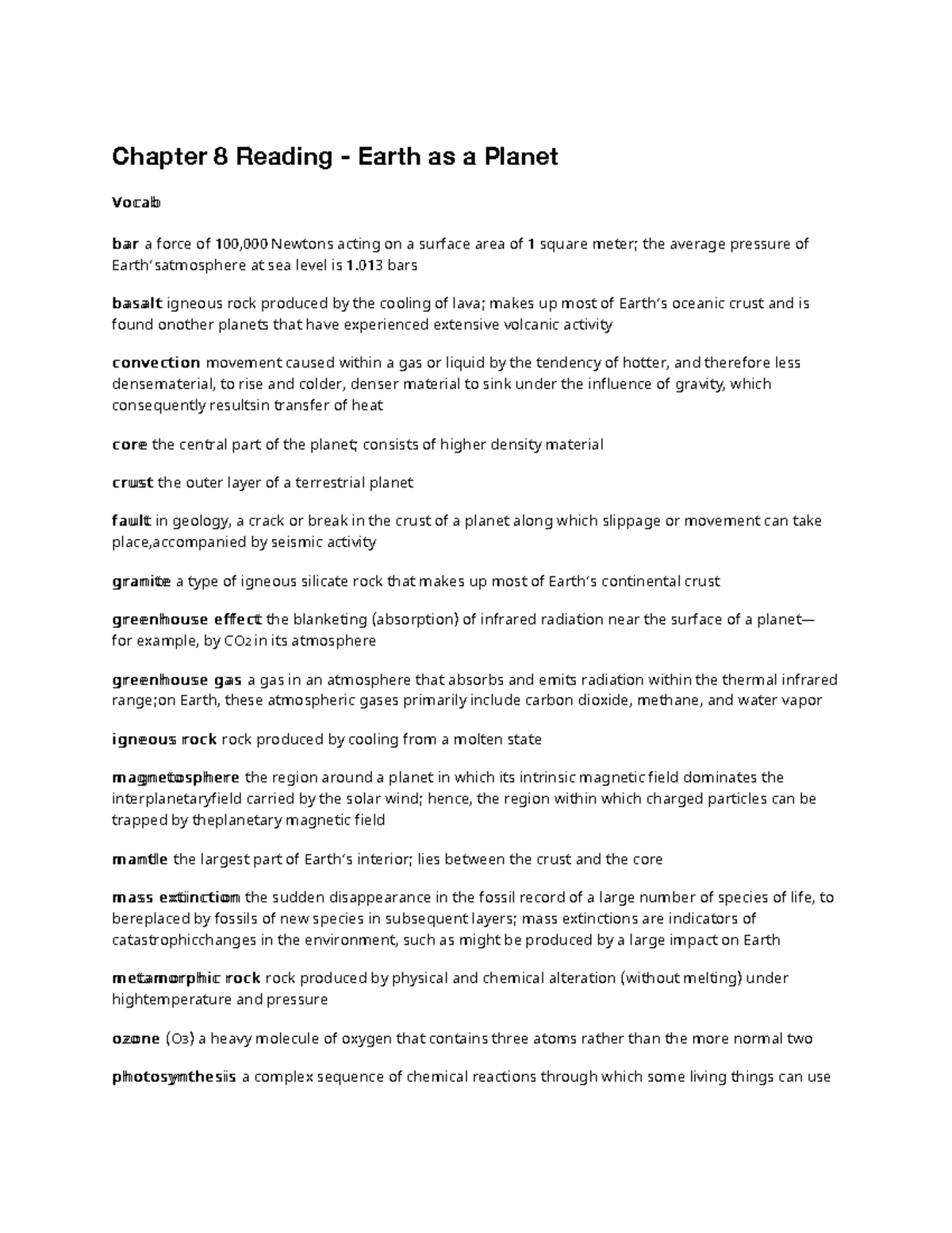 Chapter 8 Reading - Earth as a planet - Chapter 8 Reading - Earth as a ...