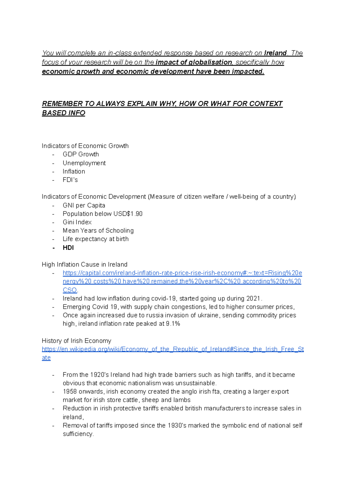 Ireland Case Study Notes - You will complete an in-class extended ...